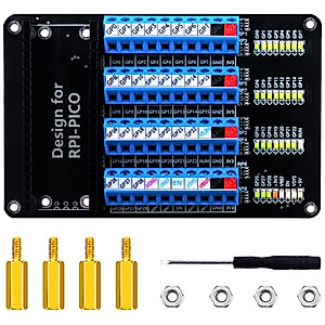 RedTagCanada for Raspberry Pi Pico Expansion Board 5V M2.5 40pin Led Out GPIO Screw Terminal with LED Data Protocol 12C UART Analog Digital