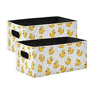 Emelivor Duck Storage Basket Bins Set (2pcs) Felt Collapsible Storage Bins with Dual Handles Dog Toy Basket for Organizer, Closet, Shelves, Office