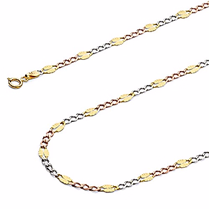 14k REAL Tri Color Gold Solid 3mm Stamp Figaro 3+1 Diamond Cut Chain Necklace with Spring Ring Clasp - 18"