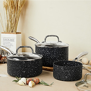 HLFRG 3 Quart Saucepan with Lid, Small Nonstick Sauce Pot with Lid, Insulated stainless steel handle- PFOA FREE Black