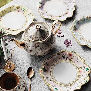 Eopelsm Floral Paper Plates Spring Tea Party Disposable Plates Tableware for Mother's Day Blossom Flower Fairy Garden Bridal Birthday Baby Shower Party Supplies, Pack of 48 (9 inch)