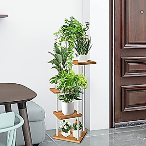 YOCOMEY 5 Tier Wood Tall Plant Stand Metal Rack Indoor, Multiple Flower Pot Holder Shelves Corner Rack, Planter Shelf Display Rack Storage Organizer for Patio Living Room Balcony Garden(White)