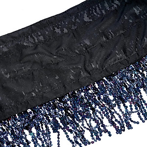 Belly Dance Hip Scarf Sequin Tassel Skirt Performance Outfits Sparkly Fringe Skirt Wrap Halloween Costume Party Rave Festival Clothing for Women and Girls, Black