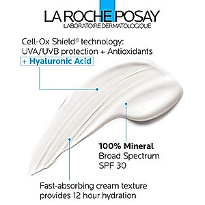 La Roche-Posay Anthelios 100% Mineral Sunscreen Moisturizer with Hyaluronic Acid, Broad Spectrum SPF 30 Face Sunscreen with Zinc Oxide & Titanium Dioxide, 1.7 fl. oz.