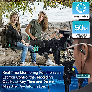 Wireless Lavalier Microphone System Wireless Lapel Mic Micro Rechargeable Recording with Monitor Jack for iPhone iPad Smartphone Camera Laptop YouTube Interview Vlog Video