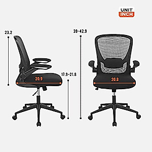 Home Office Chair Ergonomic Desk Chair Mesh Computer Chair Swivel Rolling Executive Task Chair with Lumbar Support Arms Mid Back Adjustable Chair for Men Adults, Black