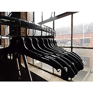 NAHANCO 2505BHMGHU Plastic Shirt/Dress Hanger, Black Swivel Hook, Rubber Gripper, Middle Heavy Weight, 17", Black (Pack of 50)