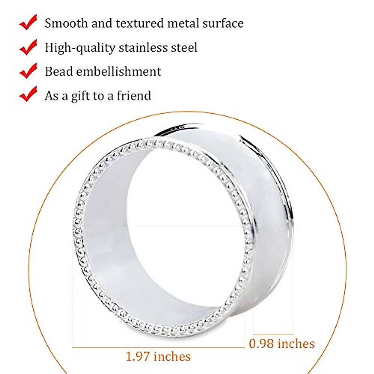 Frjjthchy 6 Pcs Stainless Steel Bead Side Napkin Rings Delicate Serviette Buckles (Silver)