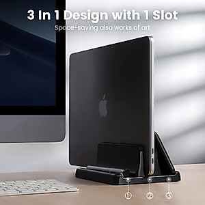 EAXBUX 3 in 1 Vertical Laptop Stand Holder,Adjustable ABS Plastic Desktop Notebook Dock,Vertical Laptop Stand Space-Saving for All MacBook/Surface/Samsung/HP/Dell/Chrome Book