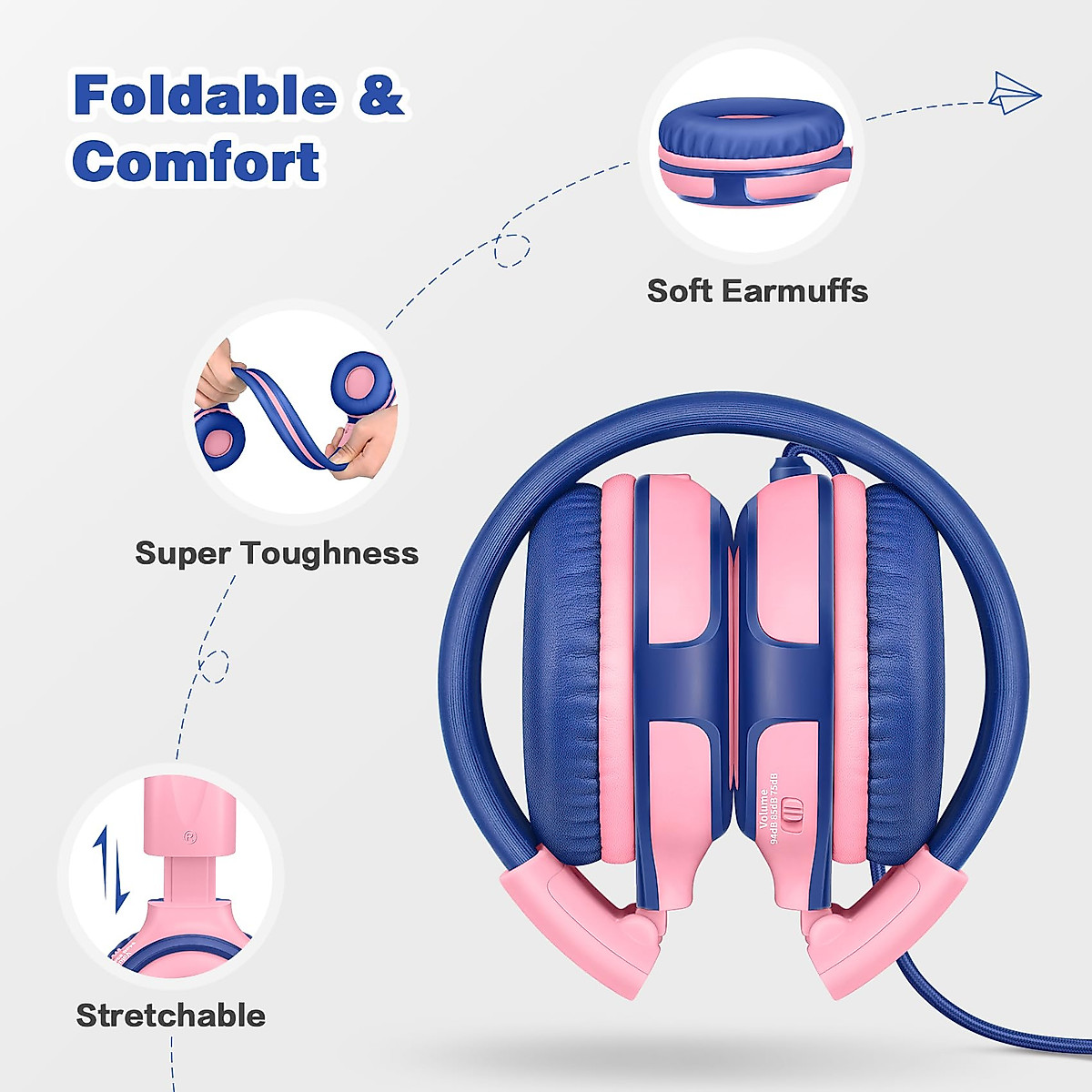 SIMOLIO 2 Pack Headphones for Kids with Mic, 75dB/85dB/94dB Safe Volume Limit, Wired School Headphones for Girls Boys Children Tablet Laptop Travel with Audio Share Function (Mint,Pink)