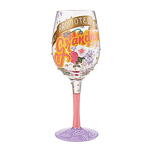 Enesco Designs by Lolita Best Mom's Get Promoted to Grandma Artisan Hand-Painted Wine Glass, 1 Count (Pack of 1), Multicolor