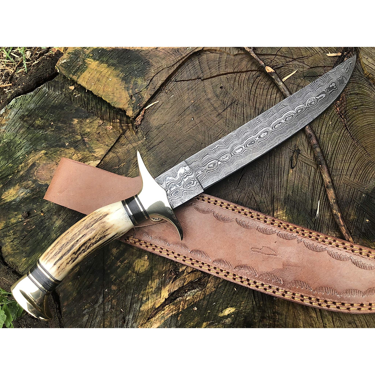 Perkin Handmade Damascus Steel Hunting Knife - Beautifu Hunting Knife with Sheath