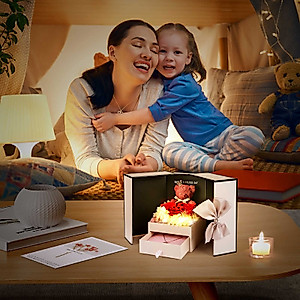 ADDWel Gifts for Mom from Daughter and Son, Mom Birthday Gift Idea from Kids, Unique Preserved Real Roses with I Love You in 100 Languages Mom Necklace, Cool Present to Mother Mama