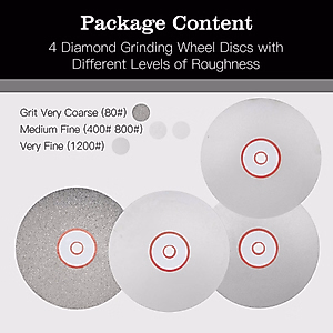 awliye 4Pcs Diamond Grinding Disc, 6" x 1/2" Arbor Grinder Disc Sanding Discs, Flat Lap Wheel Diamond Polishing Disc Set 80/400/800/1200 Grit Lapping Grinding Tools for Gemstone Glass Rock Ceramics