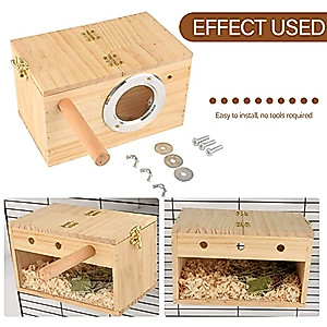 Parakeet Nesting Box Bird Breeding with Perch Wooden Bird House for Cage with Transparent Window for Small Birds Cockatiel Lovebirds(7.8Inch x 4.6Inch x 4.7Inch)