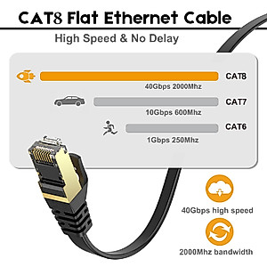 Ercielook CAT8 Ethernet Cable 100 ft High Speed, Shielded Flat Internet Cable with Clips, Weatherproof S/FTP UV Resistant for Router/Gaming/Modem - Black 30 M