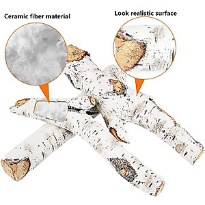 QuliMetal Gas Fireplace Logs Set, Ceramic White Birch Wood Logs for Indoor Inserts,Outdoor Firebowl,Fire Pits, Vented, Propane, Gel, Ethanol, Electric, Realistic Fireplace Decoration, 6 Pcs