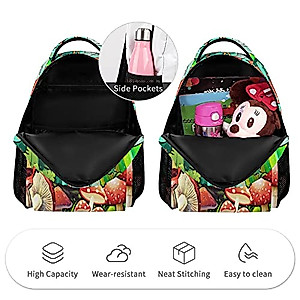 Ueshiramanu Frog Backpack Mushroom Gift for Kids Boys Girls Polyester School Bag Print Travel Stylish Laptop Bookbag