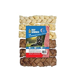 American Made Treat Co - Dog Treats, Beefhide Braids - Chicken and Beef Assorted Flavors Rawhide Chews for Dental Health & Protein - 7-8" - 6 Pack