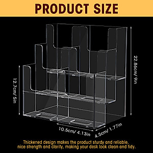 Vicenpal 3 Tier Acrylic Brochure Holder 4 x 9 Inch Brochure Display Stand Multi Pocket Magazine Holder Greeting Card Organizer Clear Literature Holder for Menu, Letter, Pamphlet, Sign, Desk(2 Pcs)