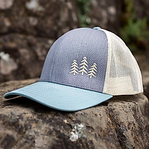 44N, Snapback Trucker Hat, Tree (Heather Grey/Smoke Blue/Beige)