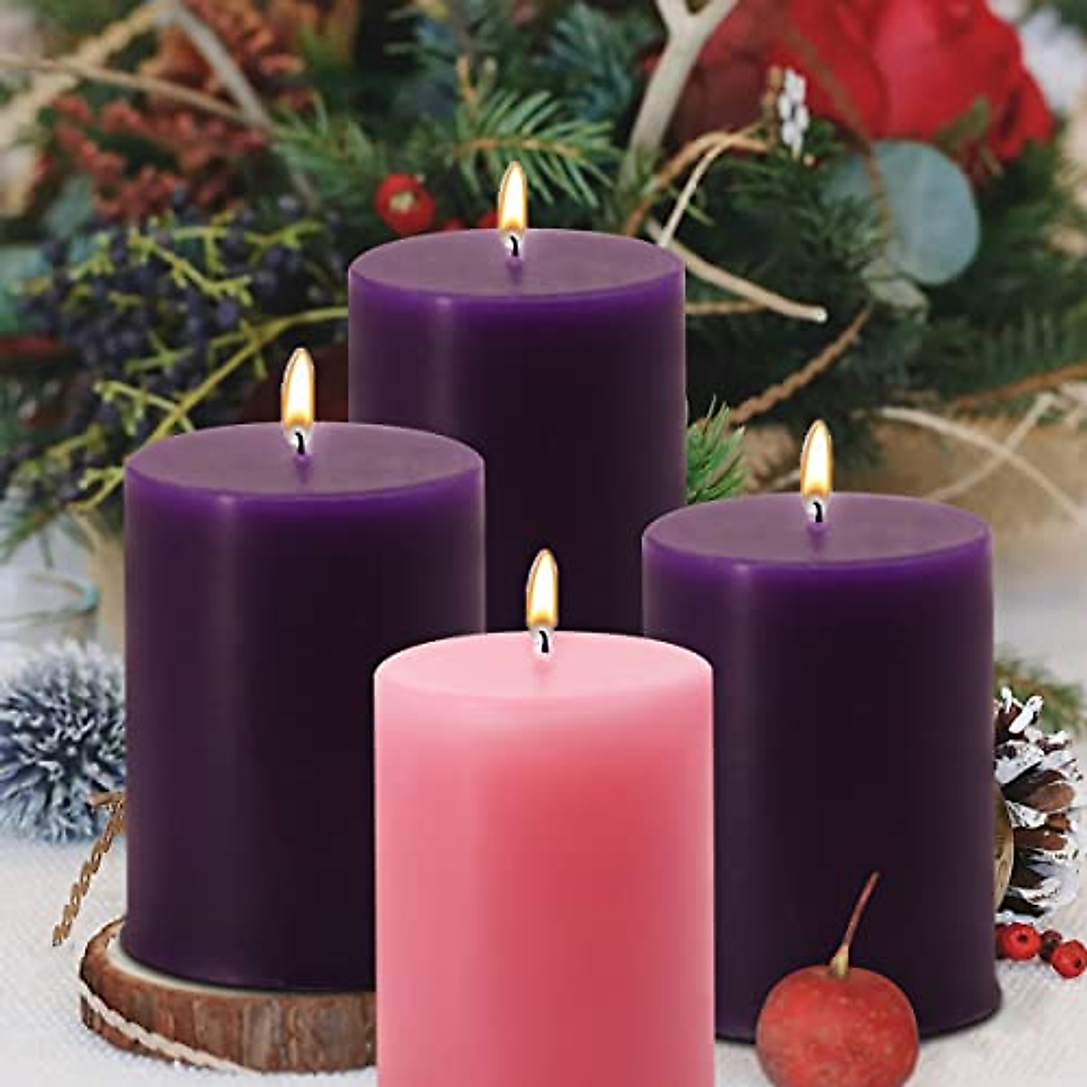 HOSVOT 2x3 Pillar Candles, Advent Candles, Purple Pillar Candles, 12 Packs Pillar Candles Bulks, 2 Inch Pillar Candles for Christmas, Party, Home Decor
