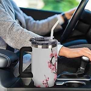 Cherry Blossom Tree Branch 40 Oz Tumbler with Handle And Straw Stainless Steel Vacuum Insulated Tumblers Reusable Keep Drinks Cold Coffee Cup Holder Friendly Gifts for Women Men Car Gym Travel
