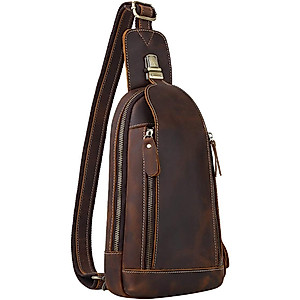 Leathario Men's Leather Sling bag Chest bag One shoulder bag Crossbody Bag Backpack for men