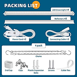 Barrina T5 Grow Light, 2FT 120W(4x30W, 800W Equivalent) Full Spectrum Grow Light with Timer, Color Changing LED Grow Lights for Indoor Plants, Linkable Hanging Plant Light for Indoor Growing, 4-Pack