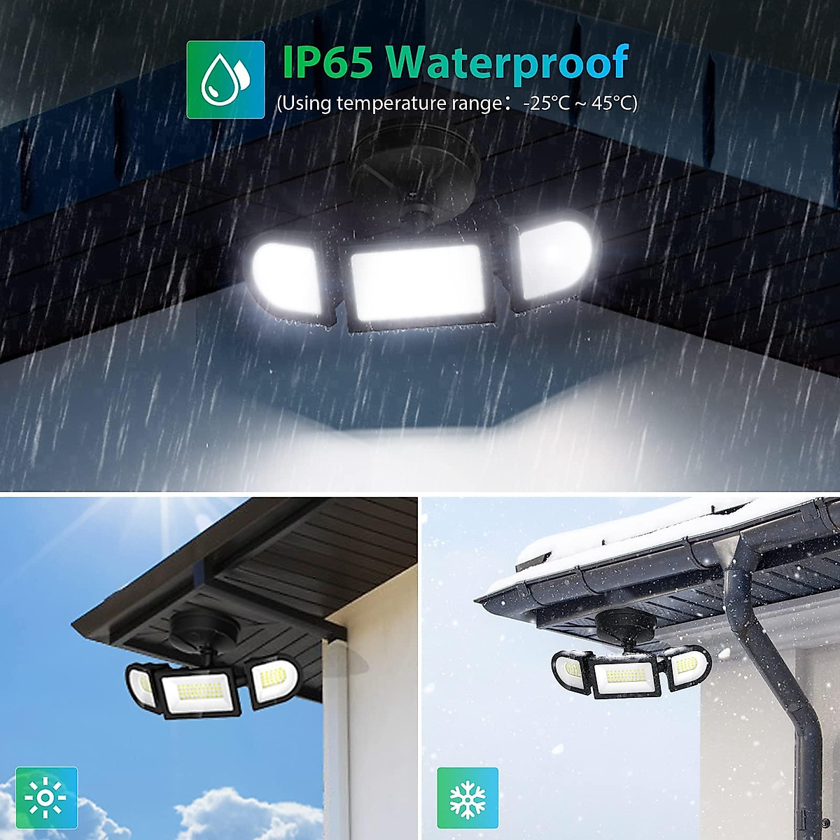 iMaihom 50W Flood Lights Outdoor, 3 Adjustable Heads LED Flood Light, IP65 Waterproof Outdoor Flood Light, 6000K Daylight White 4600LM Bright Security Lights for Yard Garage Driveway Patio (Black)
