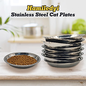 Hamiledyi 12 Pcs Stainless Steel Cat Bowls Replacement Whisker Fatigue Relief Cat Plates Pet Water Dish Shallow Kitten Bowls Pet Bowls for Dogs Cats or Other Small Animals (7.05 Inch Diameter)
