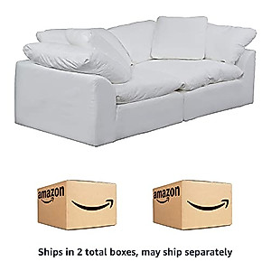 Sunset Trading Cloud Puff 2 Piece Modular Performance White Sectional Slipcovered Sofa, Moisture Resistant Fabric,