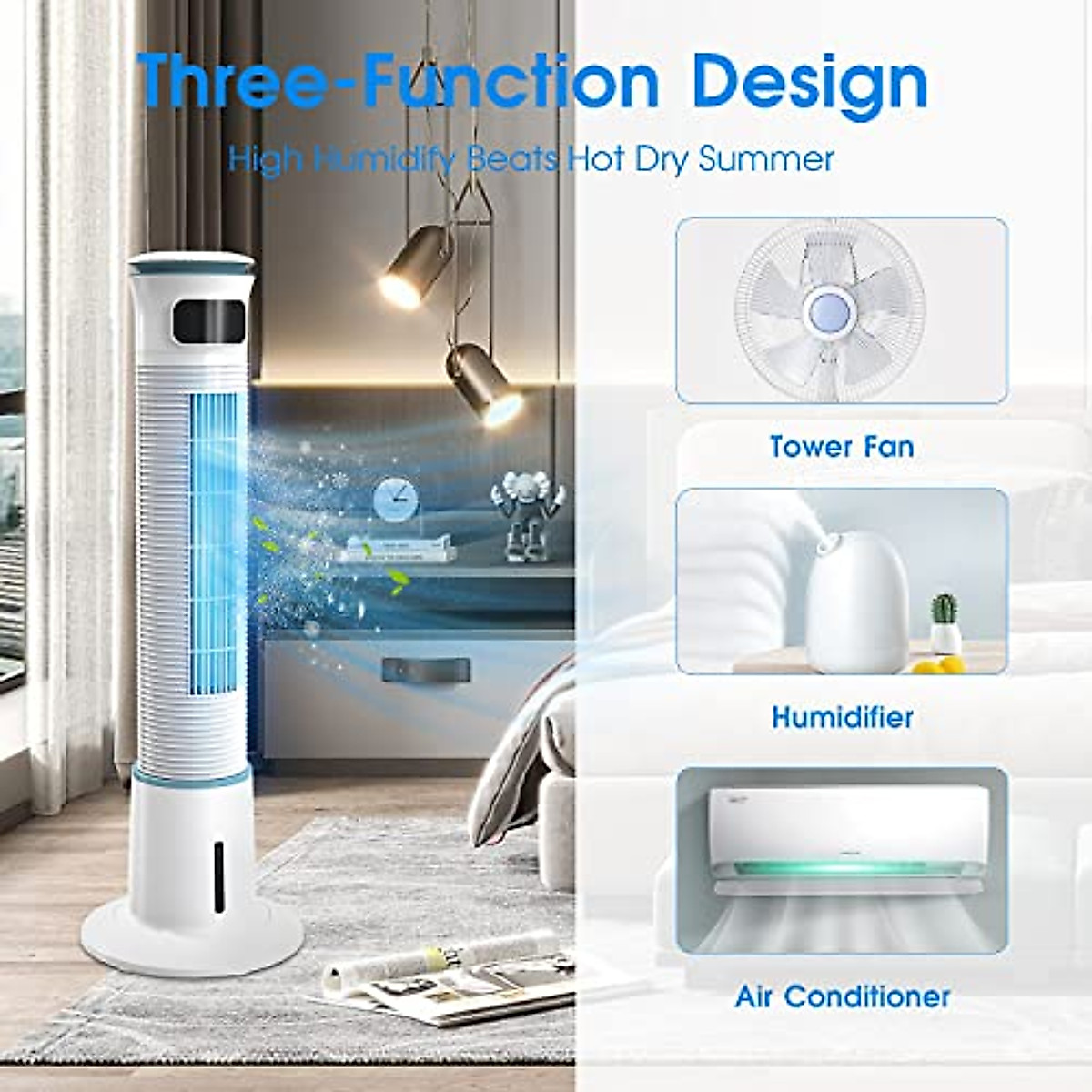 Evaporative Air Cooler Portable Air Conditioner Remote Control, 70 Degree Oscillation & 15 Hour Timer, Extra Cooling with Ice Packs for Home School Outdoor