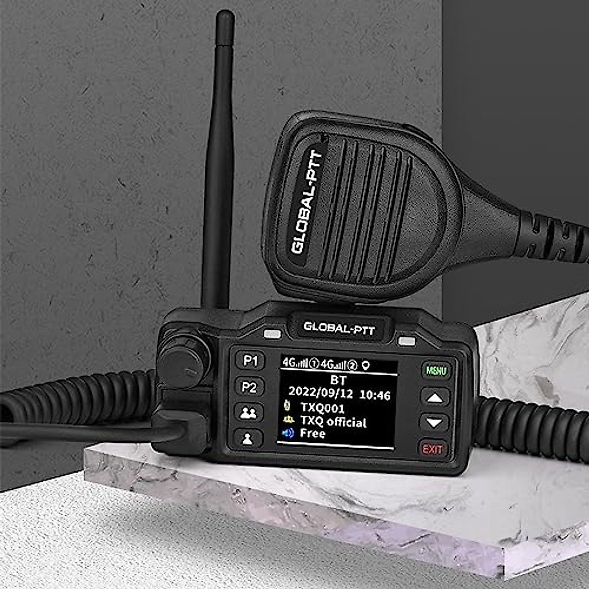 Wurui TXQ Global-ptt poc 4G LTE Vehicle Two Way Radio 12-24V Mini car Mount walkie talkies GPS for Adults Long Range 1000 Miles (2 PCS with sim Card)