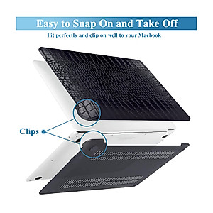 KEROM Compatible with Crocodile MacBook Air 13 inch Case 2022-2018 M1 A2337 A2179 A1932, Crocodile MacBook Air M1 Case, Crocodile Skin Aligator Skin PU Leather Hard Shell & Keyboard Cover, Black