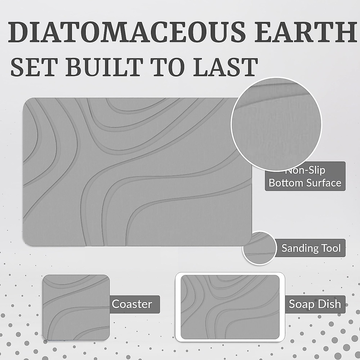 IBATH Stone Bath Mat, Diatomaceous Earth Shower Mat, Non-Slip Quick Drying Super Absorbent Bathroom Floor Mat - Elegant, Natural, Modern Design, Easy to Clean (23.5 x 15.5 Light Grey)