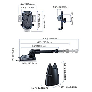 YRU True Military-Grade Car Phone Holder [2024 Upgraded Rotatable Strongest Suction Cup] Cell Phone Mount for Dashboard Windshield Truck Cradle Dash Stand for iPhone 15 14 13 12 Pro Max, Black