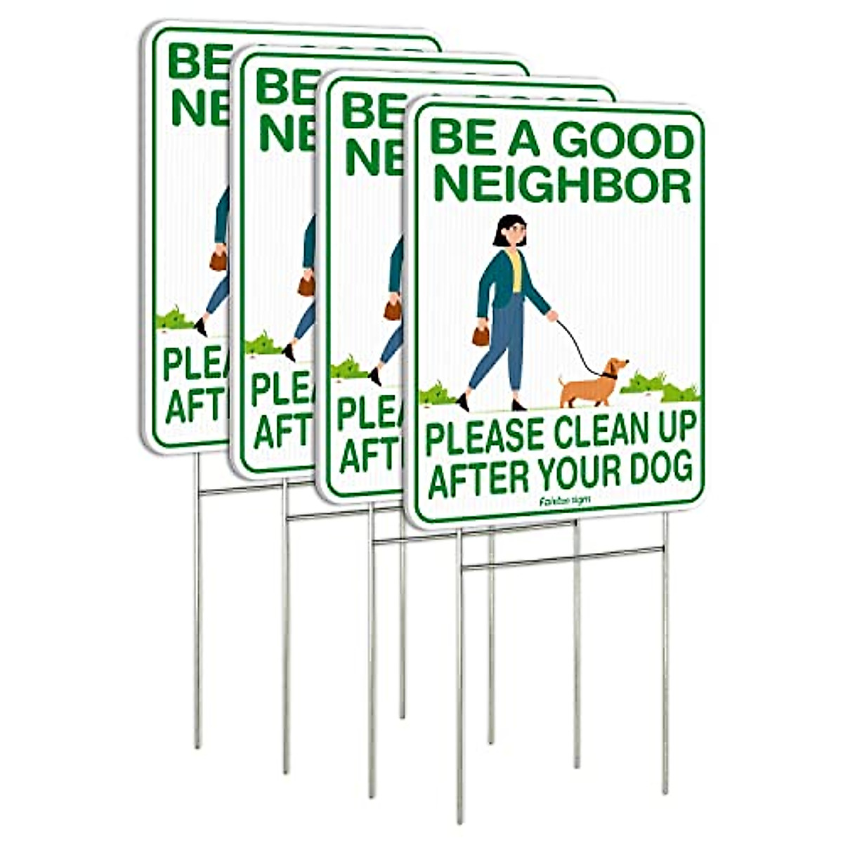 Faittoo Clean Up After Your Dog Signs, (4 Pack) 12"x9" Double Sided with Metal H-Stake No Poop Signs for Lawn, No Pooping Dog Signs for Yard Waterproof, Weather Resistant, Easy to Mount