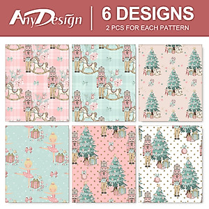 AnyDesign 12 Sheet Christmas Wrapping Paper Pink Nutcracker Gift Wrap Paper Folded Flat DIY Art Craft Paper for Birthday Party Baby Shower Packaging, 19.7 x 27.6 Inch