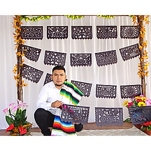 5 Pack Cinco de Mayo Party Decorations, Papel Picado Banner 60 ft Long, Fiesta Black tissue PAPER garland, Mexican Decorations, Weddings, Quinceaneras, Birthdays, Fiesta party supplies, WS250