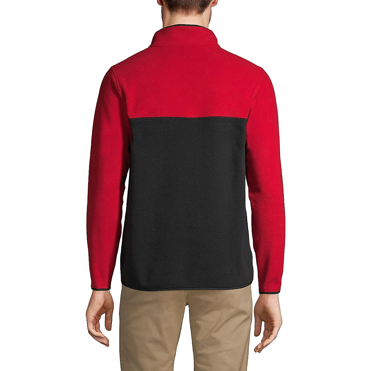 Lands' End Mens Snap Neck Fleece Pullover Black/rich Red Regular Medium