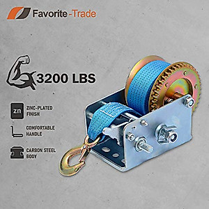 Boat Winch Strap with Hook 3200 lbs ATV - Heavy Duty Hand Crank Winch - Best Boat Trailer Winch(Mount Plate with 5 Bolts Included)