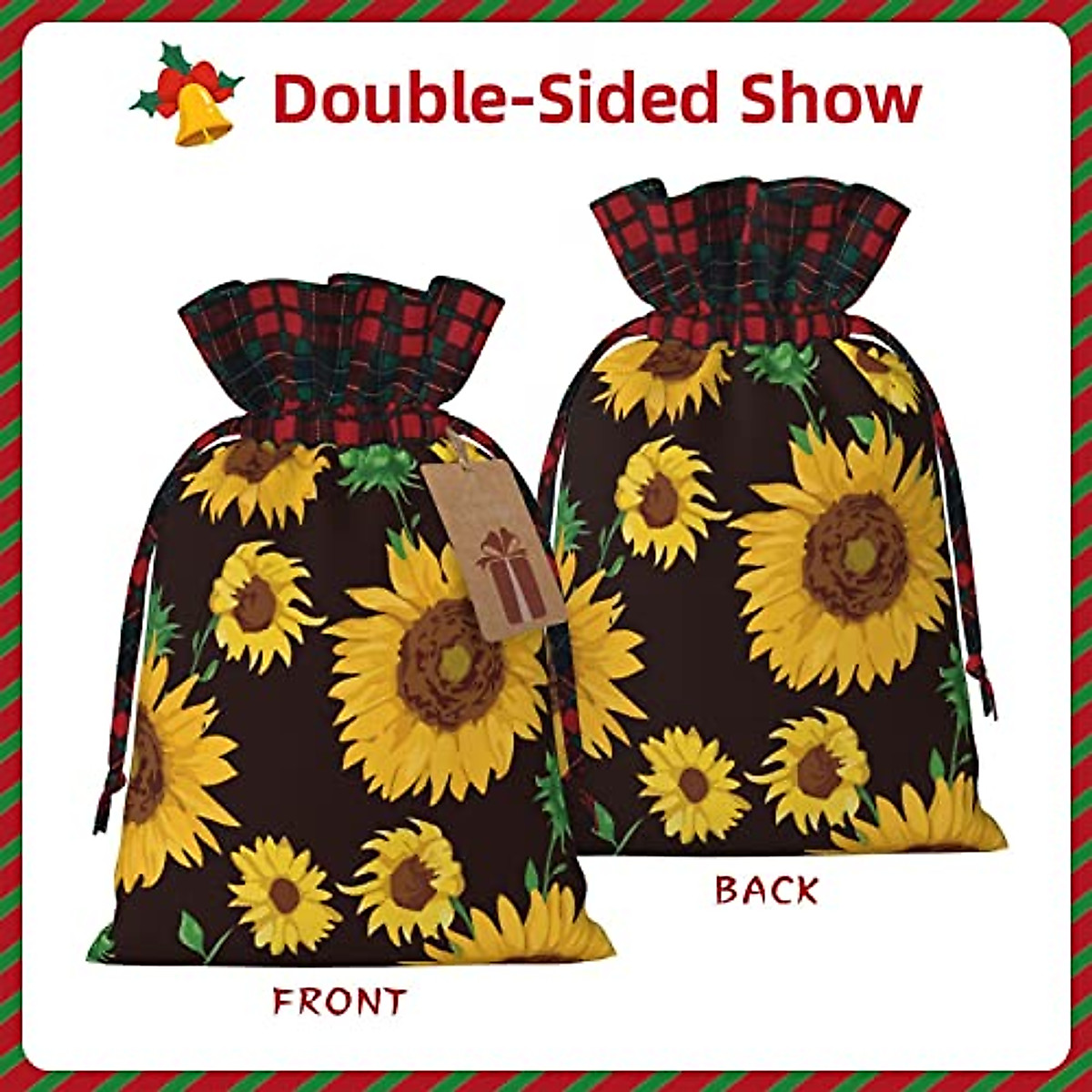 Christmas Drawstring Gift Bags Summer-Sunflower-Floral-Pattern Buffalo Plaid Drawstring Bag Party Favors Bags