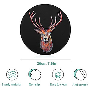 Reindeer Head Printed Round Cutting Board Glass Chopping Blocks Mats Food Tray for Home Kitchen Decoration