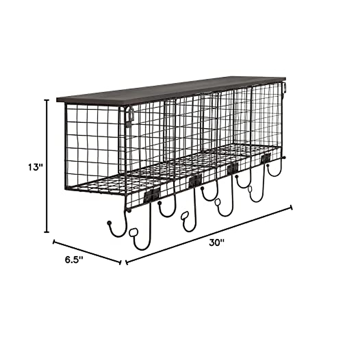 Linon AHWE12381 Lanette 4-Cubby Wall Shelf, 13" x 30" x 6.5", Black