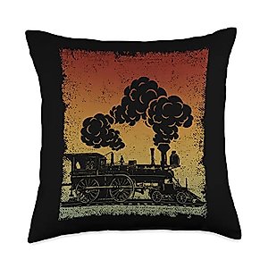 Vintage Steam Train Railway Locomotive Vintage Steam Train Railroad Railway Locomotive Throw Pillow, 18x18, Multicolor