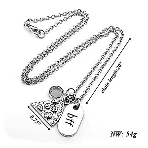 Top Plaza Womens Silver Tone Rhinestone Best Friends Forever BFF Necklace Engraved Pizza Pendant Necklaces 21 Inches - Set of 6