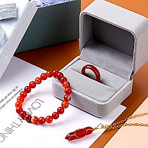 Hicarer Carnelian Crystal Necklace for Women Men Red Carnelian Rings Natural Relieve Anxiety Gemstone Bracelet Crystal Quartz Chakra Gems Stones (Classic Style)