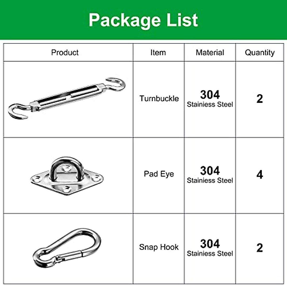 Ollieroo Shade Sail Hardware Kit for Rectangle and Square Sun Shade Sail Installation 8 Inches Silver