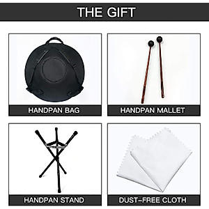 MFYDPP Handpan Steel Drum,9 Notes 22 Inch Steel Tongue Drum with Soft Hand Pan Bag, 2 Handpan Hammers, Handpan Stand, Dust Free Cloth